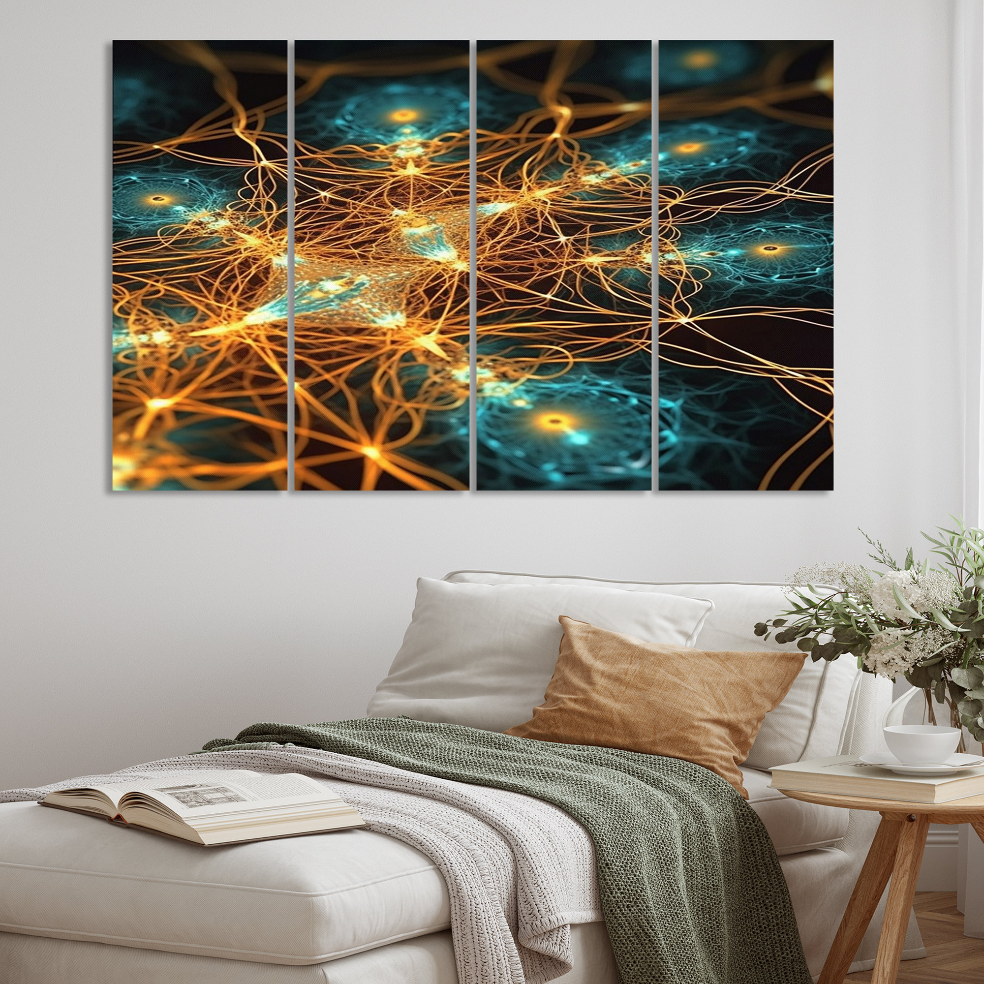 Wrought Studio™ Herrle Infinity Matrix in Retro Turquoise and Gold - 4 Piece Wrapped Canvas ...